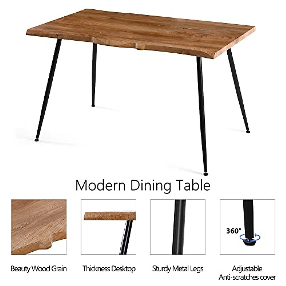 Homedot 5-Pieces Dining Table Set for 4,Unique Design Home Desk Thick Tabletop Dining Table with Stable Metal Legs & 4 Upholstered Dining Chair Soft with Stable Metal Legs for Kitchen,Dining Hall