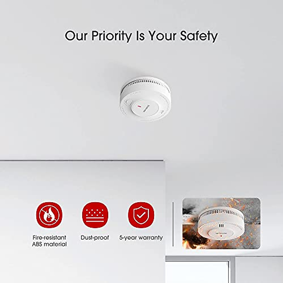 X-Sense Smoke Alarm, 10-Year Battery Fire Alarm Smoke Detector with LED Indicator & Silence Button, SD2J0AX