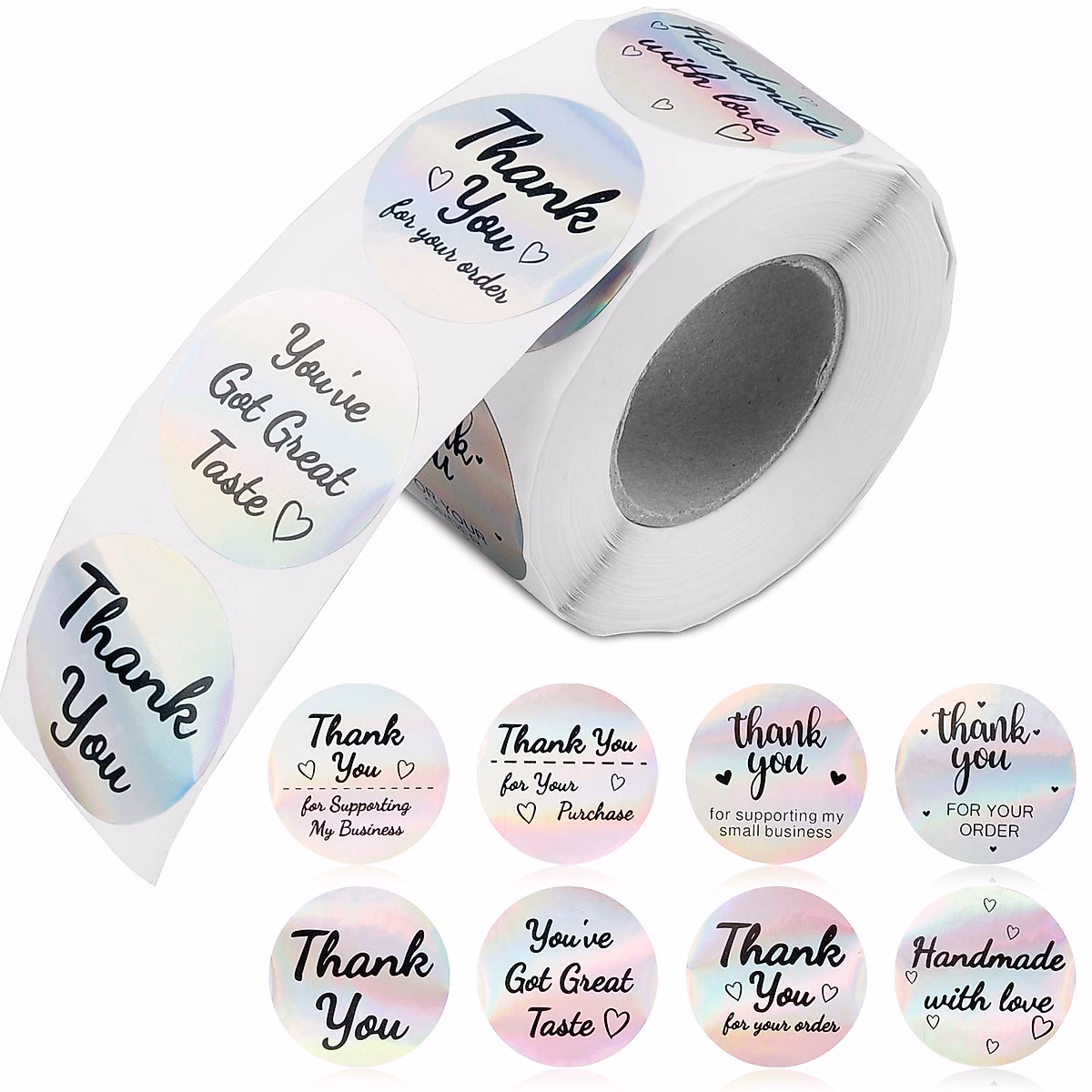 500 Pcs Thank You Label Stickers, 1.5" Holographic Stickers Thank You for Supporting My Small Business Stickers for Business Gift Wrapping, Ideal for Online Sales & Shops