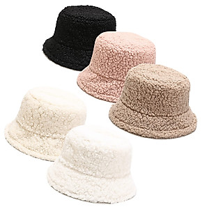 Winter Warm Plush Fuzzy Bucket Hat Faux Fur Shearling Fisherman Hats for Women (US, Alpha, One Size, Khaki)