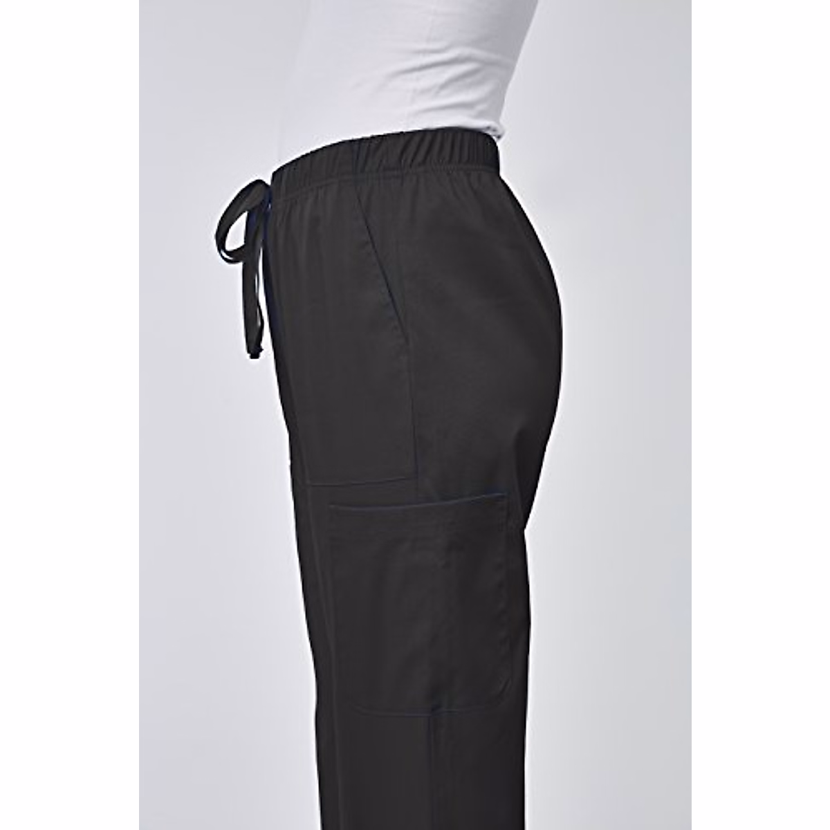 Scrubs for Women Set 6 Pocket 4-Way Stretch V-Neck and Semi-Tapered Pant Elements EL9925 (Black, Medium)