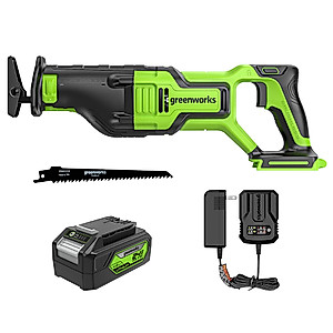 Greenworks 24V Brushless (1-1/8") Cordless Reciprocating Saw (2,700 SPM), 4.0Ah Battery and Compact Charger Included
