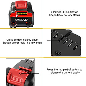 ZLWAWAOL 2 Pack DCB120 12V 6.0Ah Lithium Ion Battery Replacement for Dewalt 12V Battery DCB127 DCB124 DCB126 DCB123 Compatible with Dewalt 12V Cordless Power Tools