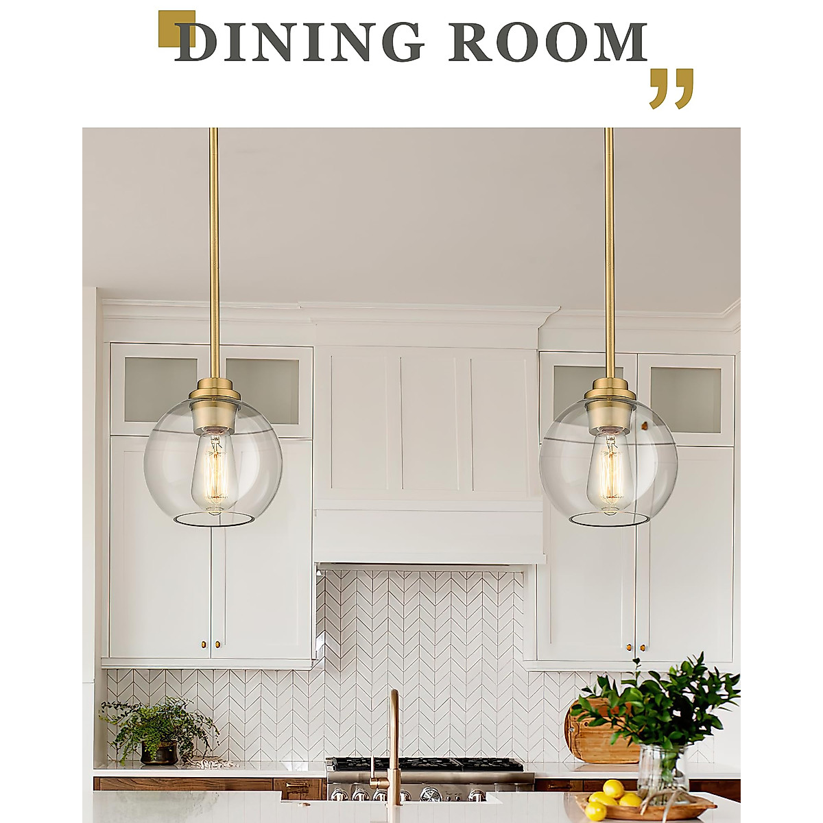 Audickic Brass Pendant Lights Kitchen Island 2 Pack, Farmhouse Gold Pendant Light with Clear Glass Globe Shade, Kitchen Island Lighting for Dining Room Entryway, AD-22280-1P2-GD-C