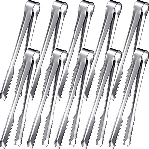 10 Pieces Ice Tongs Stainless Steel Tongs Sugar Ice Food Tongs Sawtooth Food Serving Kitchen Tongs for Serving Restaurant Hotel Ice Bucket, 7.5 Inch