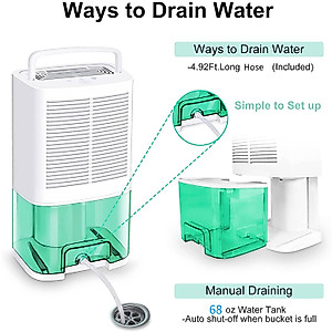 MADETEC Dehumidifiers for Home 8000 Cubic Feet 800 Sq.ft, Portable Dehumidifier with Drain Hose and 68oz (2000ML) Water Tank, Ideal for Basements Bedroom Bathroom Closet Kitchen RV