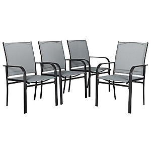 Betterland 4 Piece Patio Textilene Dining Chairs, Outdoor Metal Dining Chair Set of 4, Chair for Indoor & Outdoor Dining Table Garden Backyard Bistro Furniture, Grey