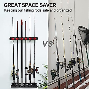 TUEHUTDE Fishing Rod Holders,Vertical Fishing Pole Holders Fishing Rod Rack Wall Mount Fishing Pole Rack Rod Storage Racks for Garage Room, Boats,Ceiling, RV - Store 6 Fishing Rods or Combos,1 Pair