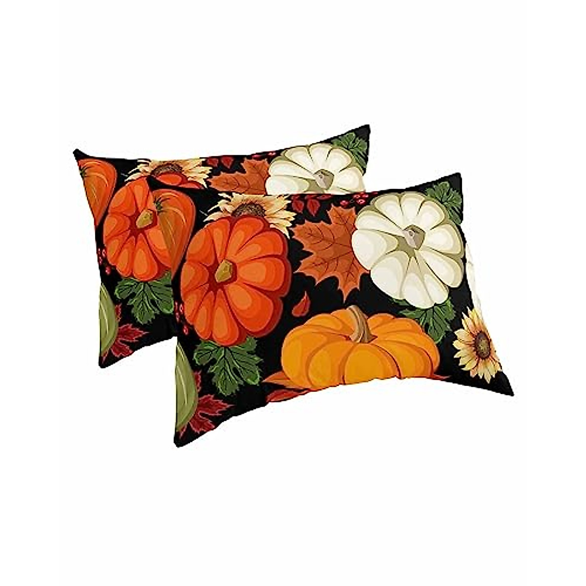 Edwiinsa Thanksgiving Pillow Covers King Standard Set of 2 Bed Pillow, Farmhouse Black Pumpkin Maple Leaves Plush Soft Comfort for Hair/Skin Cooling Pillowcases with Envelop Closure 20''x36''