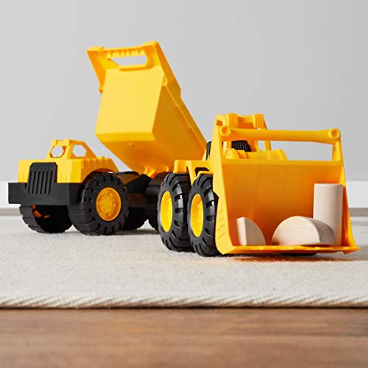 Amazon Basics Toy Construction Vehicle Set, Dump Truck and Bulldozer, Indoor/Outdoor, 10-Inch, Pack of 2, Yellow, 10.25" x 12" x 5.75"