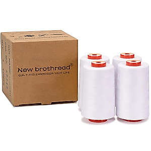 New brothread - 30 Options - 4 Large Cones of 5500Y (5000M) Each All Purpose Spun Polyester Thread 40S/2 (Tex27) for Serger, Overlock, Quilting, Piecing and Sewing - White