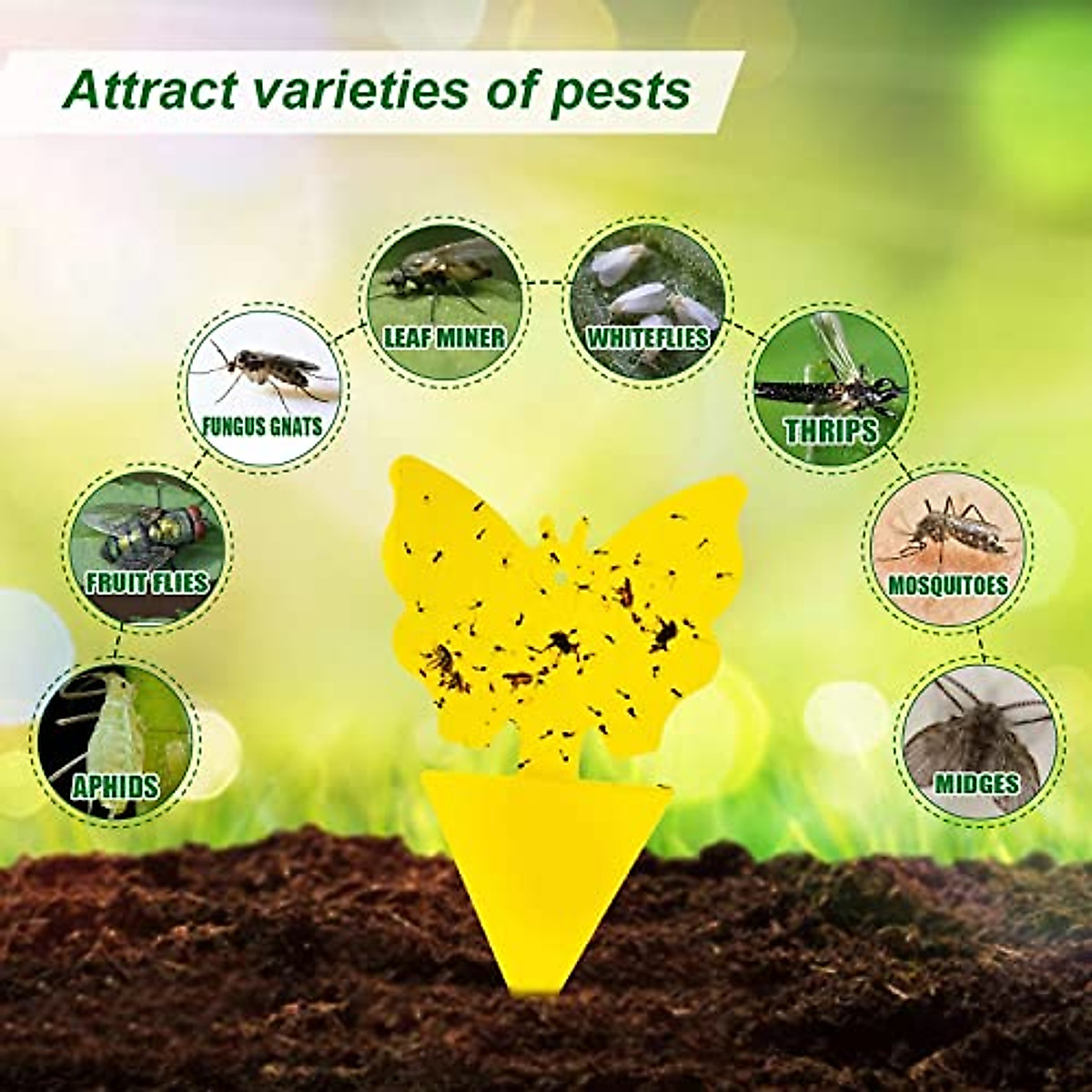 48 Pcs 4 Shapes Yellow Sticky Traps for Fruit Fly, Whitefly, Fungus Gnat, Mosquito and Fly, Sticky Insect Catcher Traps for Indoor/Houseplants/Kitchen, Extremely Sticky, Non-Toxic, Pet & Kid Safe