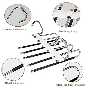 2 Pack Multifunctional Pants Rack, 5 Layers Space Saving Pants Hangers Stainless Steel Clothes Jeans Hangers Clothes Hangers for Pants Jeans Trousers Skirts Scarf