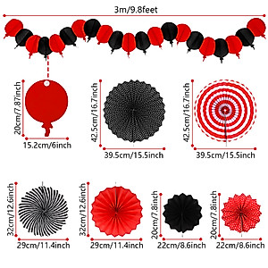 Recosis Red and Black Party Decorations, Papar Fans Pompoms Fans Garlands for Birthday Wedding Graduation Game Night Boy Girl Party Decorations