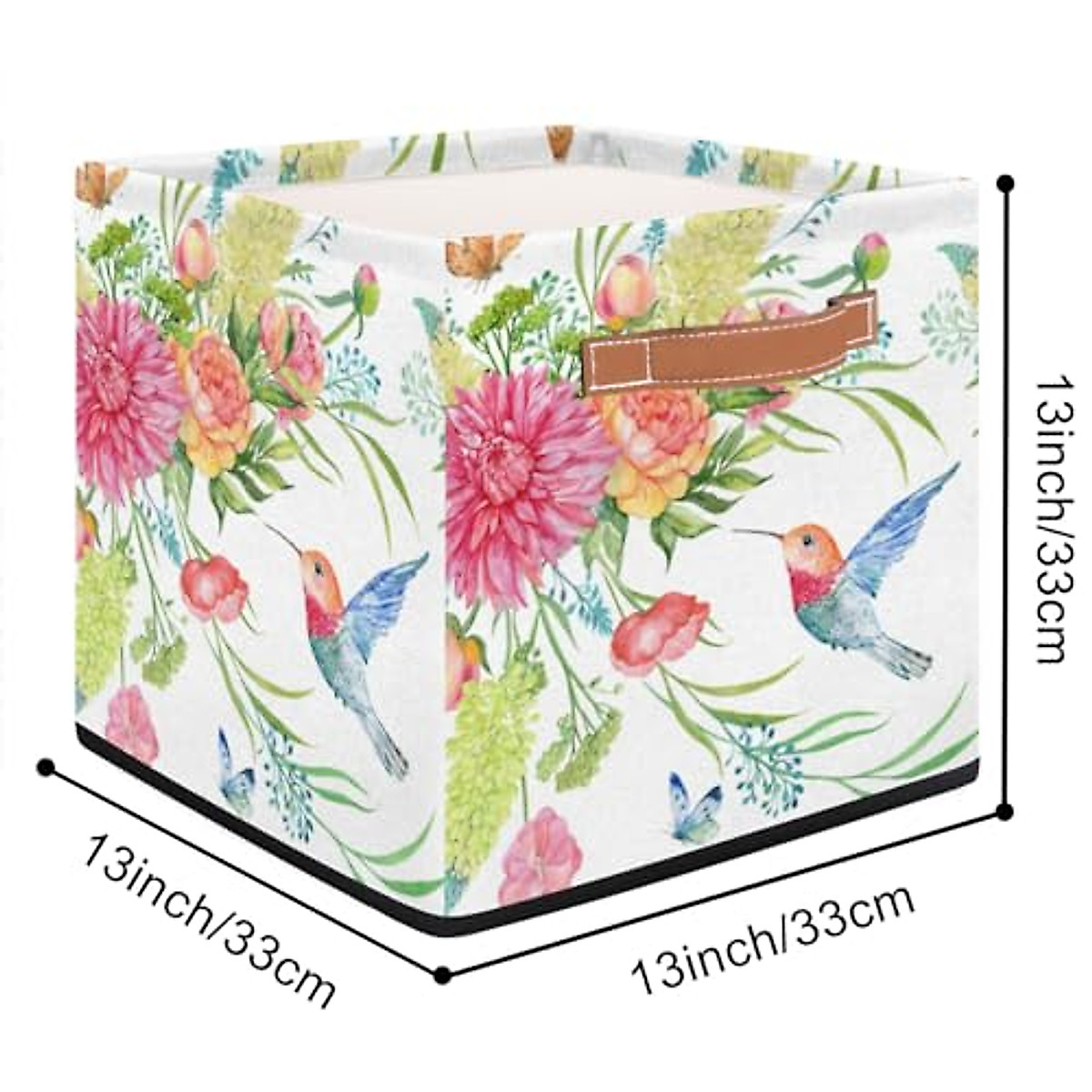 13x13x13 Storage Cube Bins Pink Blue Floral Bird Storage Cubes 13 inch Collapsible Storage Bins Cubby Storage Baskets for Organizing Shelf Cabinet Bookcase Boxes