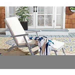 SAFAVIEH Outdoor Collection Palmdale Grey Solid Wood/Beige Cushion Chaise Lounge Chair (PAT7015D)