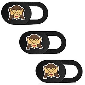 SIREG Webcam Cover Ultra Thin - Web Camera Cover fits Laptop,Tablet,Computer, Smartphone, Protect Your Privacy and Security,Strong Adhesive (Monkey-Black & 3 Pack)