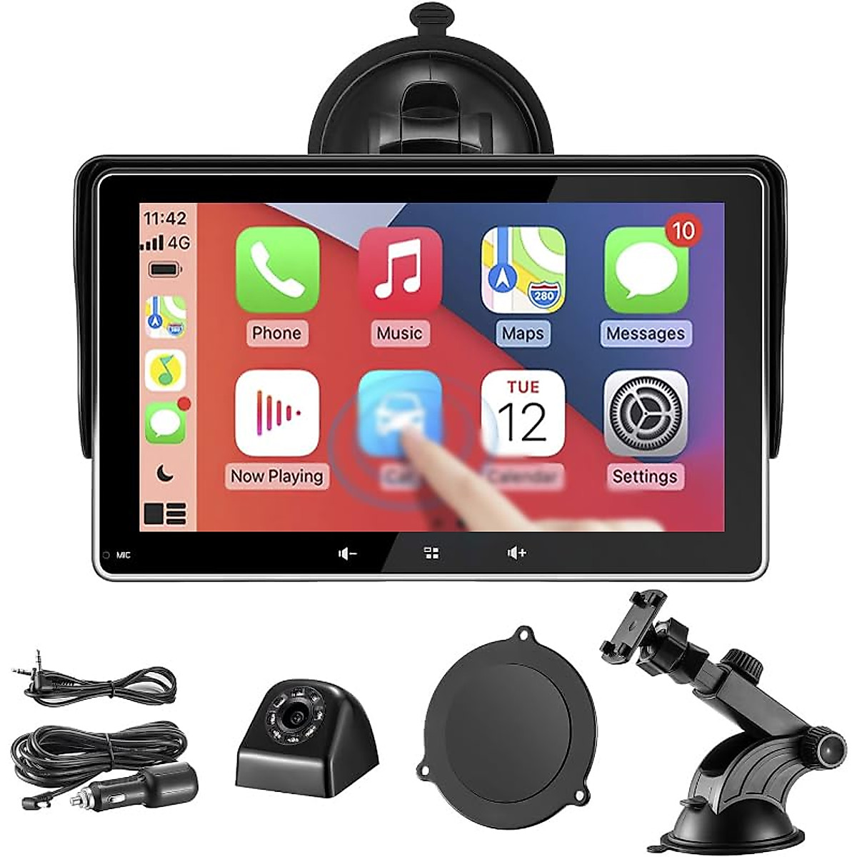 Hinine 7" HD Double Din Car Stereo with 720H Backup Camera, Portable Apple CarPlay Wireless Touch Screen Android Auto Automatic Multimedia Player with Mirror Link/Siri/Bluetooth/Navigation Screen