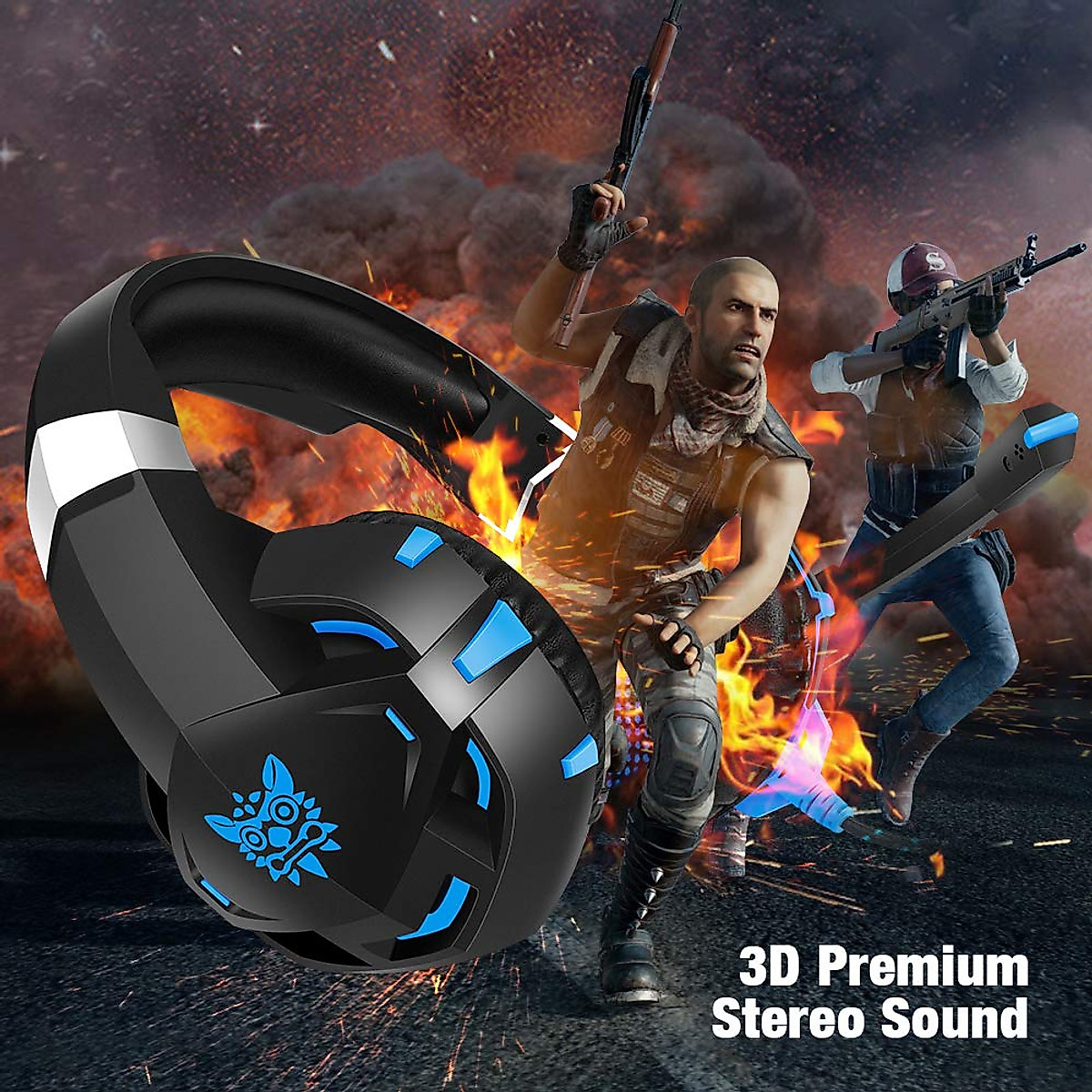 Gaming Headset for Xbox One, PS4, PC, Y-Team Gaming Headphone with Noise Cancelling Mic, 3D Stereo Surround Sound, Soft Earmuff, LED Light Compatible Mac, Laptop, Switch, PS3(Blue)