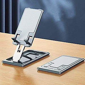 ULIKTO Foldable Cell Phone Stand Height Angle Adjustable Aluminum Desktop Phone Holder Cradle Dock Pocket Portable Mount for iPhone, Samsung Galaxy, iPad Mini, Tablets Up to 12” (Grey)