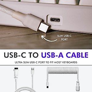 Tilted Nation Coiled USB C Cable for Mechanical Keyboard - Flexible but Tough - Detachable Aviator Coiled Keyboard Cable USB C - (5ft to 5.7ft Length) USB-A to USB-C Keyboard Coiled Cable - White