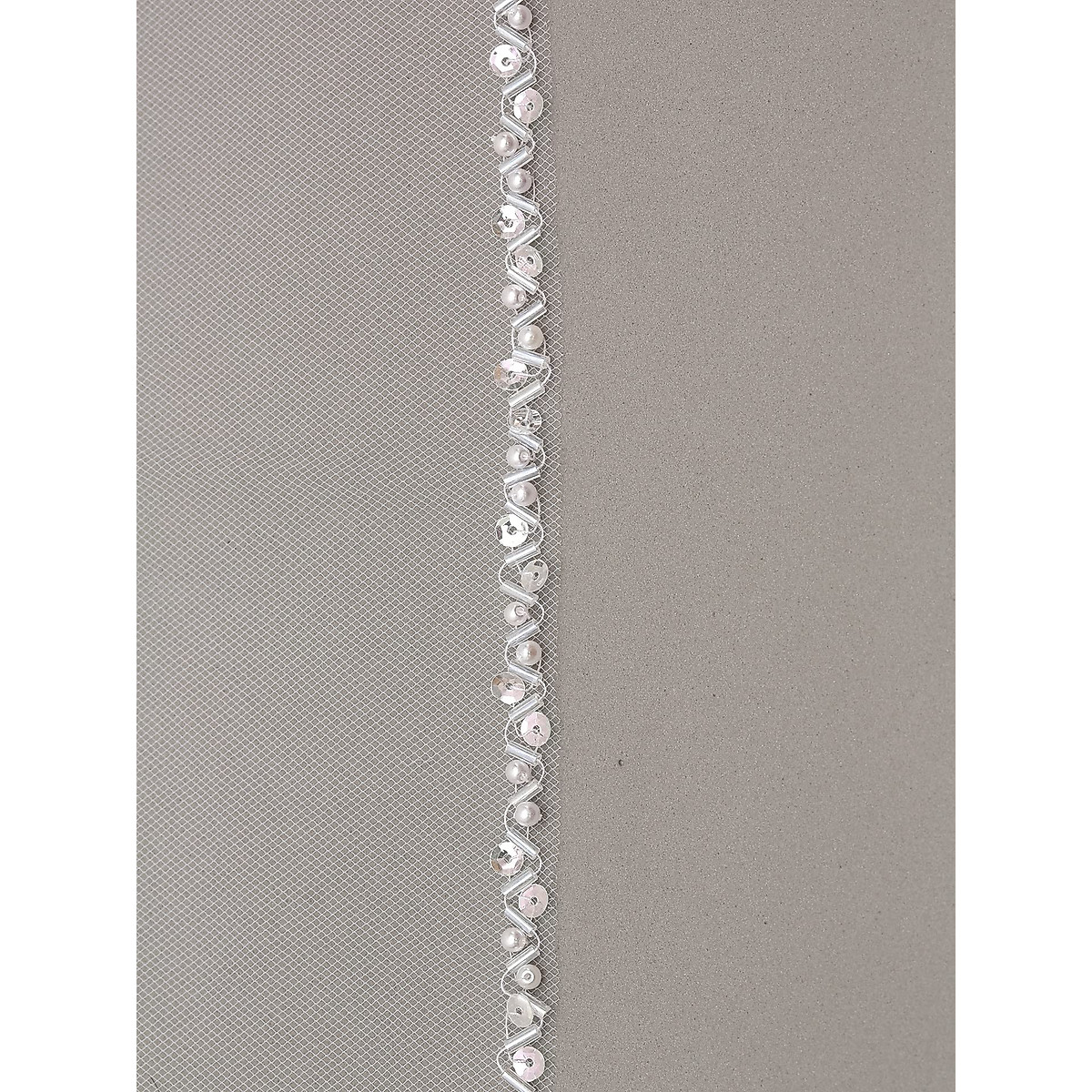 SAMKY 1T 1 Tier Crystal Pearl Beaded Edge Bridal Wedding Veil - Light Ivory Fingertip Length 36" V576