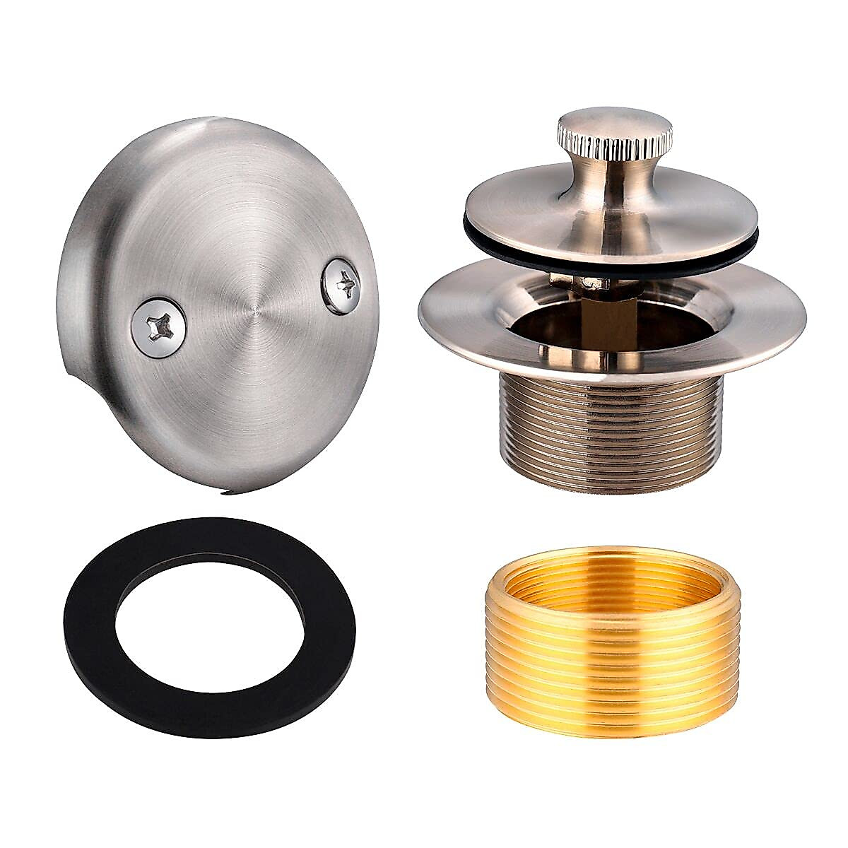 Bathtub Drain Conversion Kit Assembly, Lift and Turn Tub Drain Kit, Brass Construction Easy Installation (Brushed Nickel)