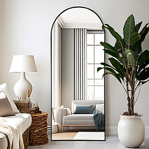 PexFix Arched Full Length Mirror, 64"x21" Floor Mirror Full Length, Full Body Mirror for Bedroom, Arched Full Length Wall Mirror with Aliuminum Alloy Frame, Black