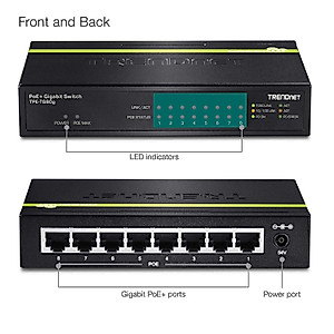 TRENDnet 8-Port Gigabit PoE+ Switch, 123 W PoE Power Budget, 16 Gbps Switching Capacity, Metal housing, TPE-TG80G, V3.0R (Renewed)