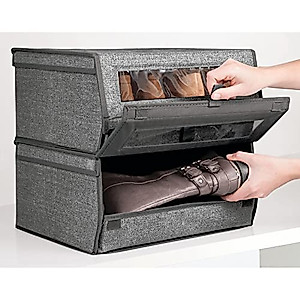 mDesign Large Fabric Closet Shoe Storage Box w/Clear Window - Shoe, Sandal, Sweater, Linen, Clothes Organizer - Boot Storage Solutions - Shoe Bin - Lido Collection, 8 Pack, Charcoal Gray