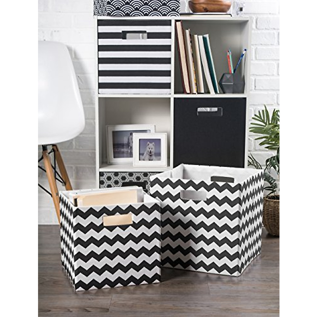 DII Collapsible Polyester Storage Cube, Chevron, Black, Large