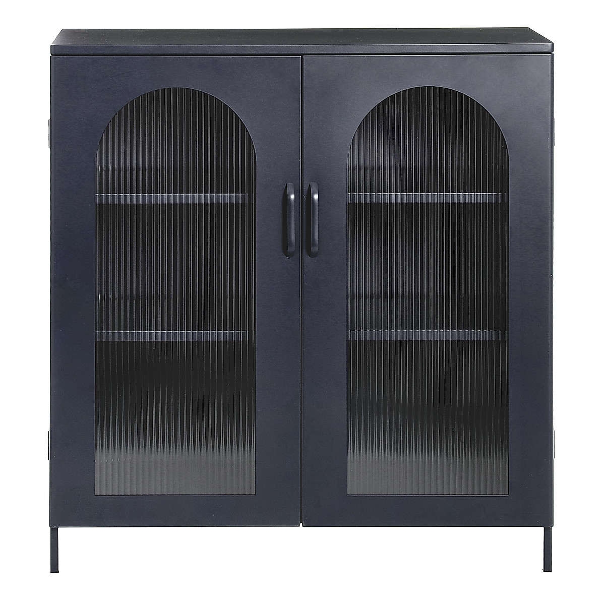 Creative Co-Op Solstice Wide Metal 2 Adjustable Storage Shelves and Arched Glass Door, Black Accent Cabinet, 40"