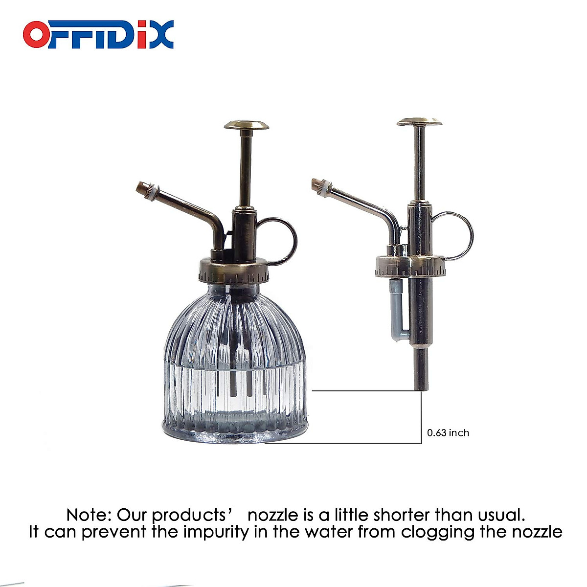 OFFIDIX Plant Mister Plant Water Spray Bottle, 6.3" Tall Vintage Style with Bronze Plastic Top Pump One Hand Glass Watering Can for Indoor Potted Plants Terrariums (Dark Gray)