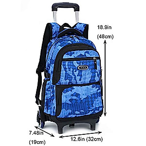 LAMOGRAFY Camo Prints Kids Rolling Backpack Trolley Schoolbag Wheeled Travel suitcase Boys Blue-two Wheels
