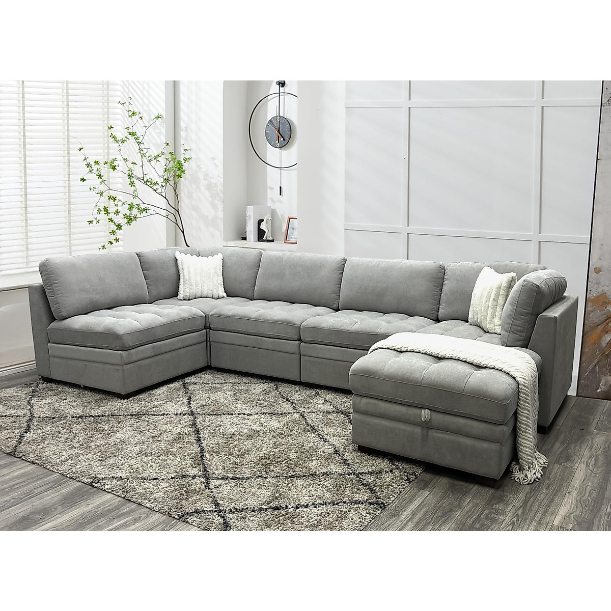 Iconik Living Sectional Modular Couch Sectional Sleeper Sofa Couch with Storage Ottoman Oversized Sofa Bed Sectional Light Gray Set