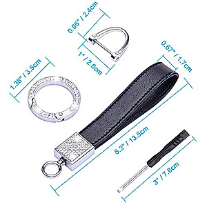 Wisdompro Bling Leather Car Keychain, Universal Genuine Leather Car Keys Keychain Key FOB Keychain, Key Chains Women for Car Keys with Anti-lost D-ring and 2 Keyrings - Black