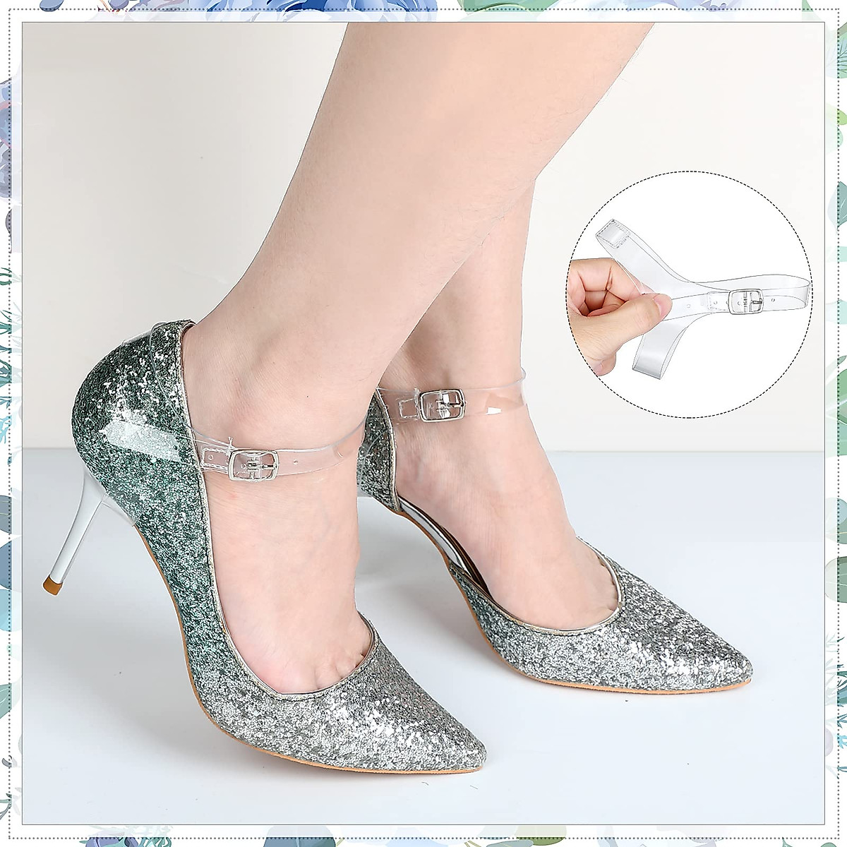 Xinnun 2 Pairs Shoe Straps for Heels Detachable Clear Shoe Belt Ankle Strap Women's Transparent Laces Anti Loose Shoelace Accessories for Holding Loose High Heel