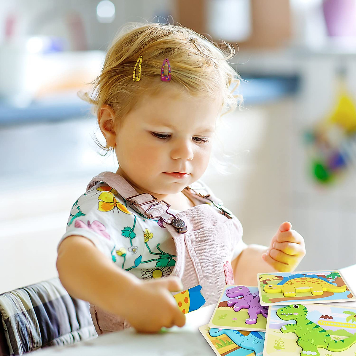 Riccioney 6 Pack Dinosaur Wooden Puzzles for Toddlers Kids Boys and Girls, Educational Puzzle Blocks Toys Preschool Kindergarten Gifts