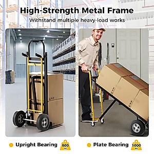 Goplus Convertible Hand Truck, 3-in-1 Metal Dolly Cart with 4 Rubber Wheels, 1000 lbs Max Load Capacity, Heavy-Duty Industrial Collapsible Cart for Transport & Moving in Warehouse, Home, Supermarket