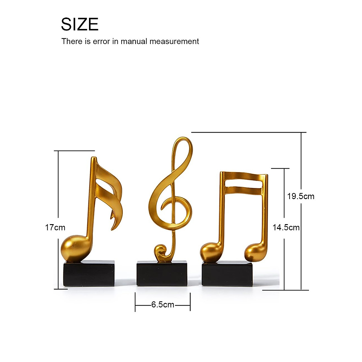 HAUCOZE 3pcs Music Note Decor Gifts Musical Figurine Modern Statue Sculpture Table Centerpiece Crafts Gold Home Arts 7.5inch