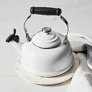 Le Creuset Enamel On Steel Whistling Tea Kettle with Metal Finishes, 1.7 qt., White