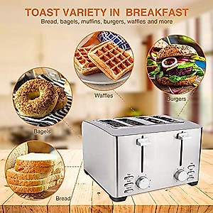 Schloß 4 Slice Toaster, Extra Wide Slot for Bread, Stainless Steel,Warming Rack, 6 Shade Settings, Bagel/Defrost/Cancel with Removal Crumb Tray (THT-3012D)