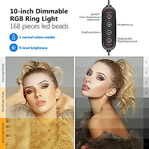 NEEWER 10" RGB Ring Light with Tripod Stand & 2 Phone Holders, Dimmable Selfie Ring Light with 29 Colors Modes for Makeup/Live Streaming/YouTube/Tiktok/Video Shooting, RGB10-H