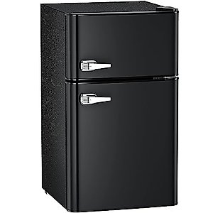 Antarctic Star Compact Mini Refrigerator Separate Freezer, Small Fridge Double 2-Door Adjustable Removable Retro Stainless Steel Shelves Garage Camper Basement/Dorm/Office 3.2 cu ft.Black