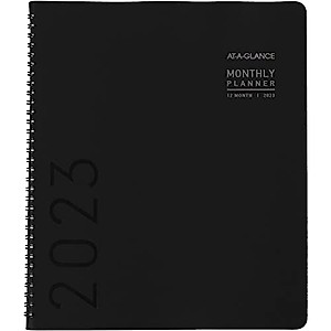 AT-A-GLANCE 2023 Monthly Planner, 9” x 11”, Large, Monthly Tabs, Pocket, Faux Leather, Contemporary, Black (70260X05)