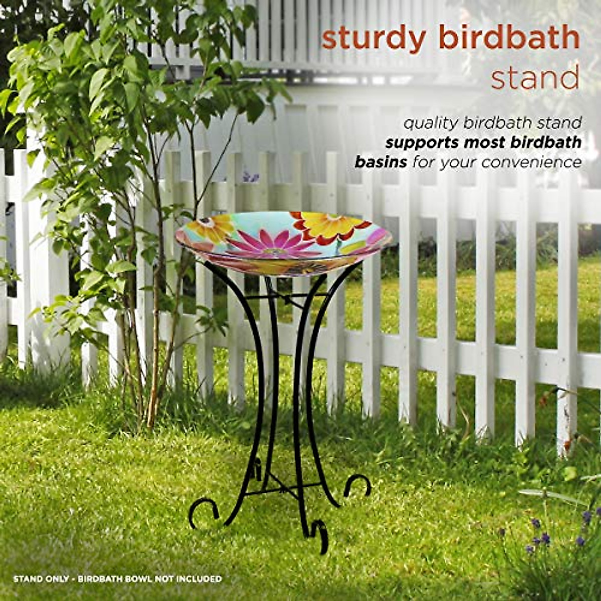 Alpine Corporation KPP160 Birdbath Metal Stand, 25 Inch Tall, 18"L x 18"W x 23"H, Black