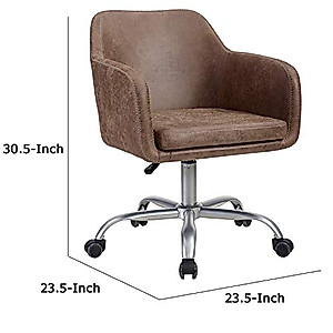 Benjara Leatherette Metal Frame Swivel Office Chair with Sloped Armrests, Brown