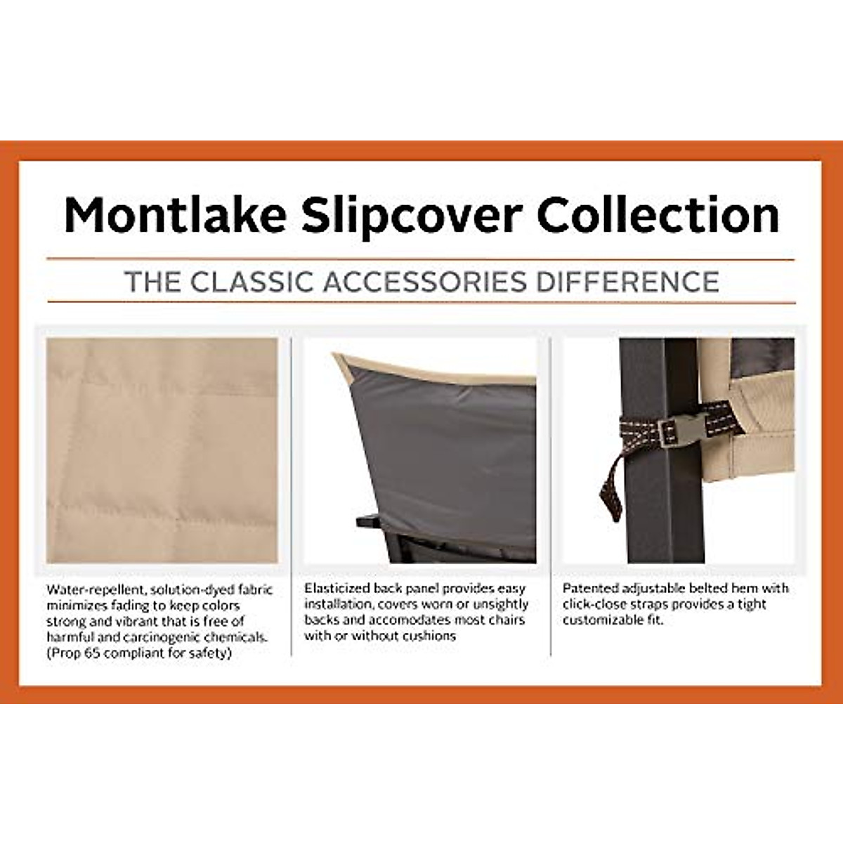 Classic Accessories Montlake Water-Resistant 45 Inch Patio Chair Slipcover, Antique Beige, Patio Furniture Covers