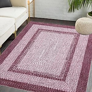GarveeHome 9x12 Area Rug Machine Washable Area Rug for Bedroom Modern Braided Area Rug Vintage Boho Farmhouse Rug Non Slip Backing Living Room Rug Indoor Throw Rug for Nursery Kitchen Office Pink