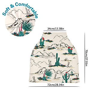 Blueangle Desert Cactus Baby Car Seat Cover Canopy Stretchy Soft Nursing Breastfeeding Cover Multi-Use Breathable Stroller Cover